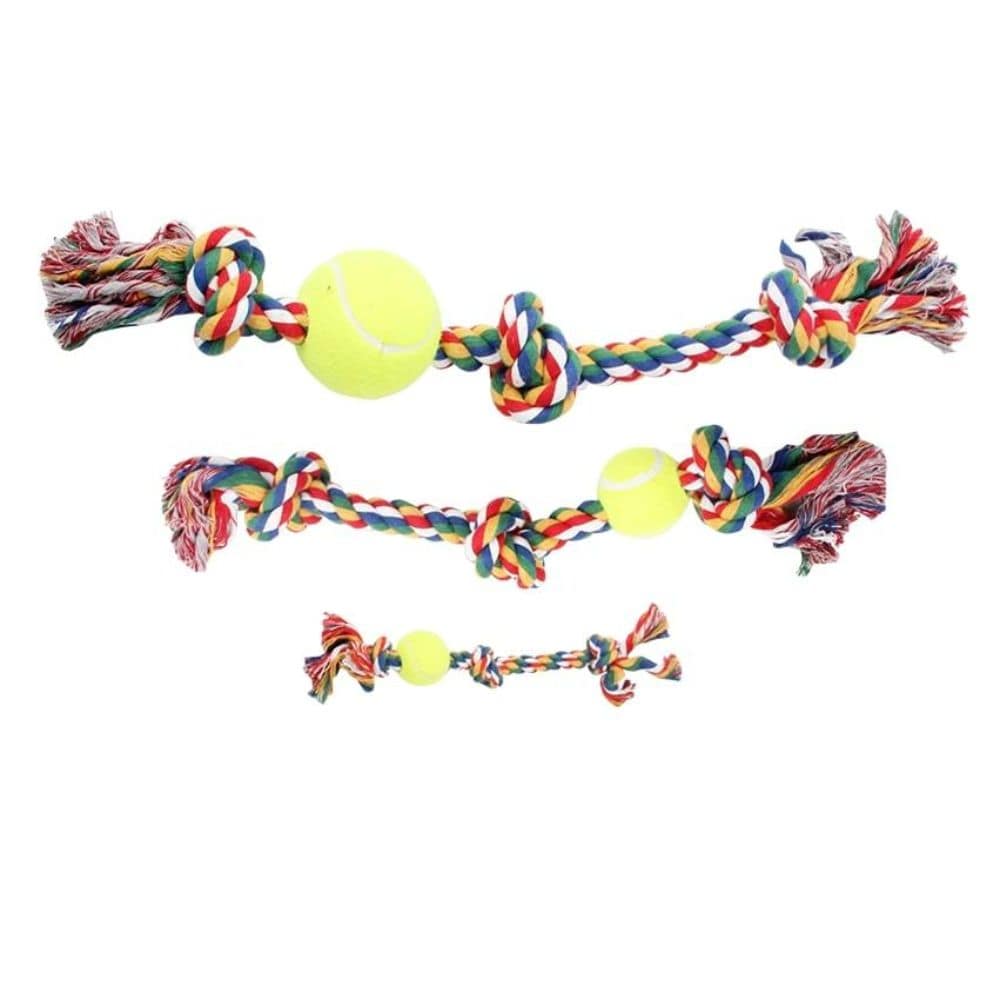 Pawise Rope Bone Dog Toy With 3 Knots and Tennis Ball | Pet Hero