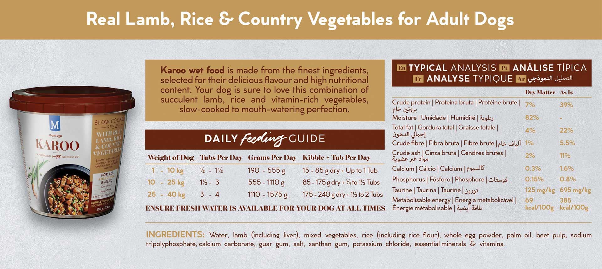 Montego Karoo Lamb and Vegetable Wet Adult Dog Food | Pet Hero